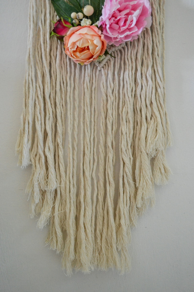 Boho Chic Pink Floral Macrame Wall Hanging Decor Handmade - Etsy