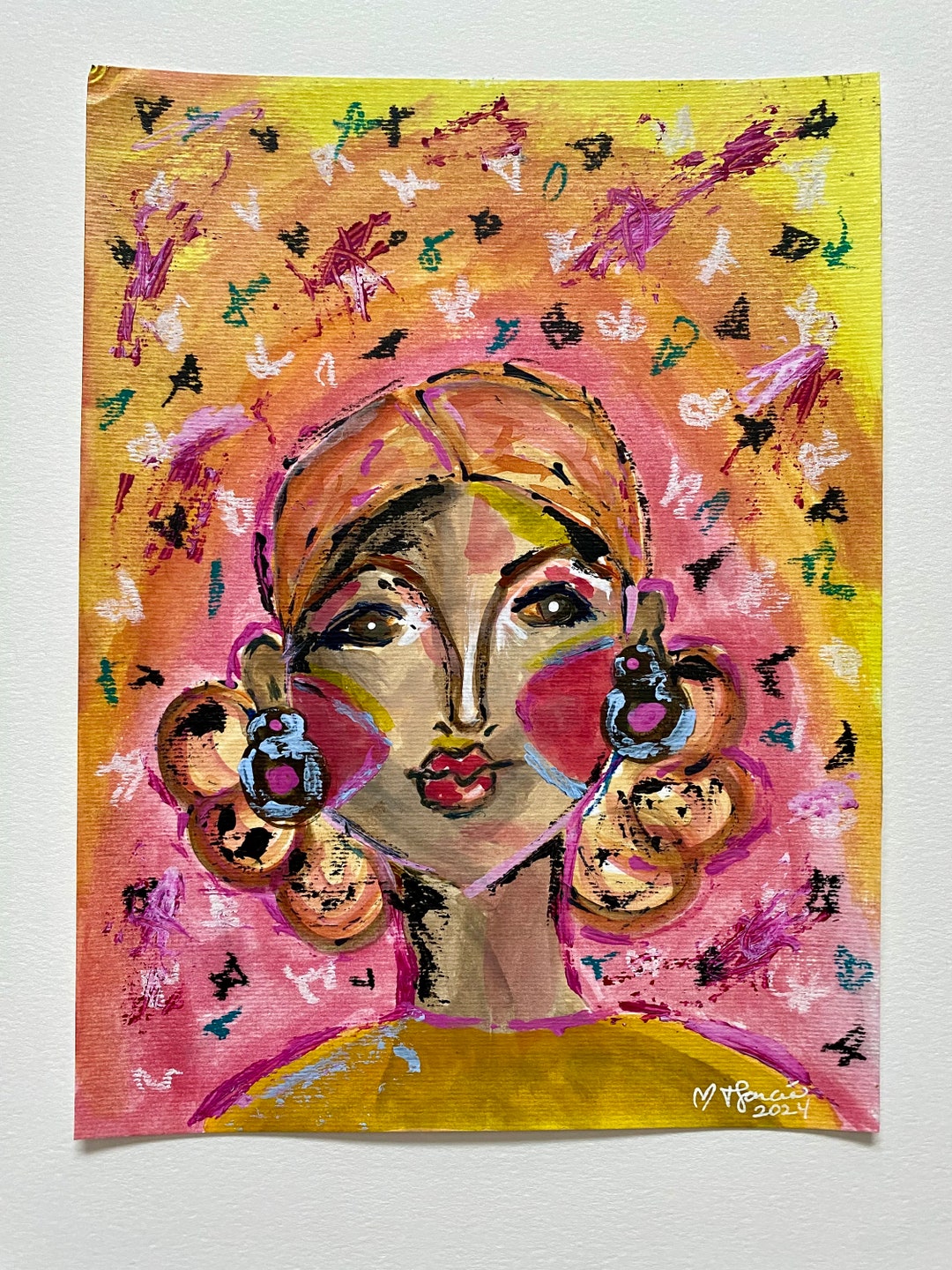 Feminine Abstract Art Bold Woman Painting 9X12 on Paper Maximalist ...