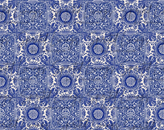 Indigo Blue Spanish Tile Decoupage Paper "indigo Love" Symmetrical ...