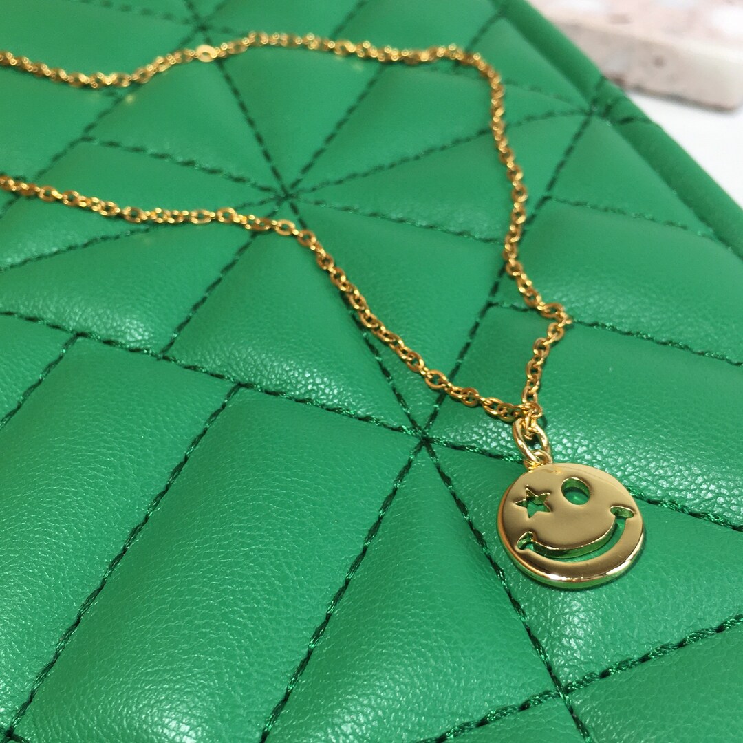 Happy Face Gold Necklace, Smiley Face Pendant, Birthday Gift, Statement ...