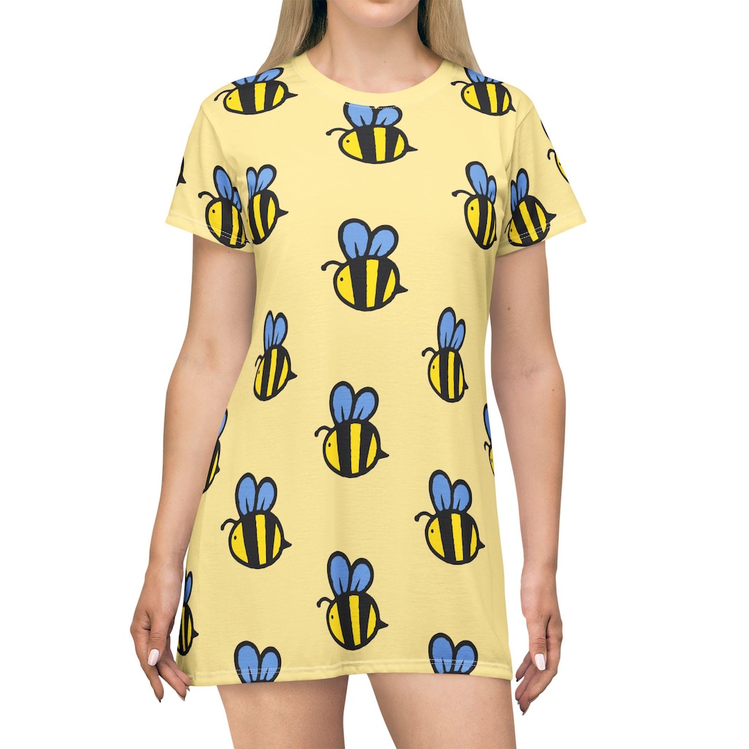 Bumble Bee T-shirt Dress, Yellow Shirt Dress, Fun Insect Design, Women ...