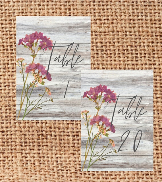 Wildflowers and Wood Table Numbers - Etsy