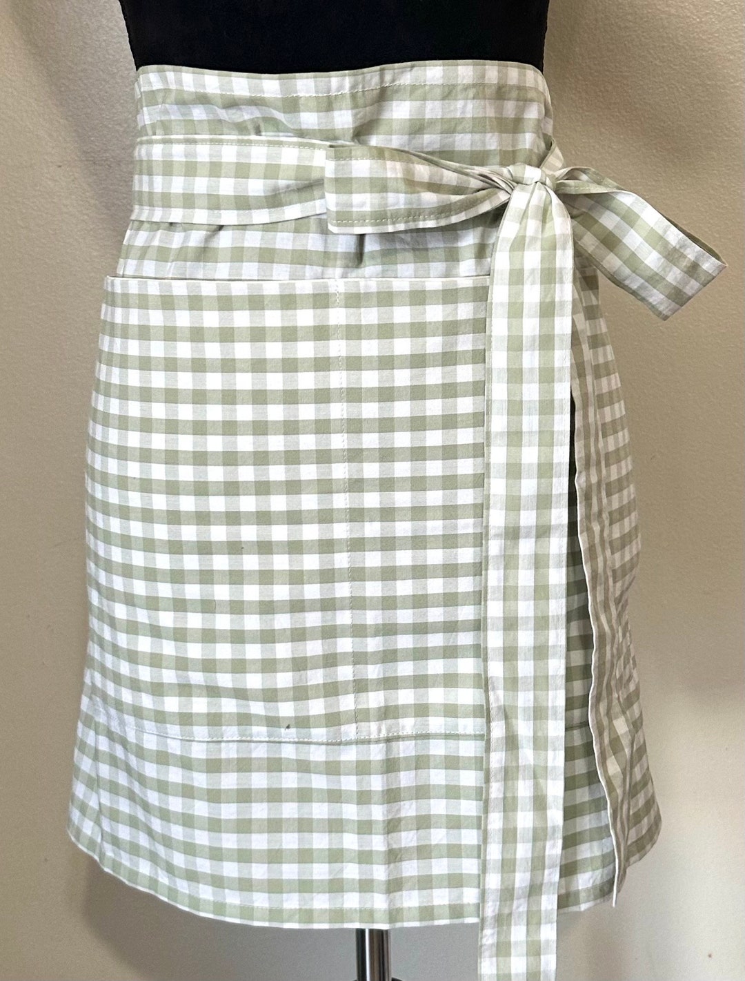 Sage Green Gingham High Waist Apron With Large Pockets - Etsy