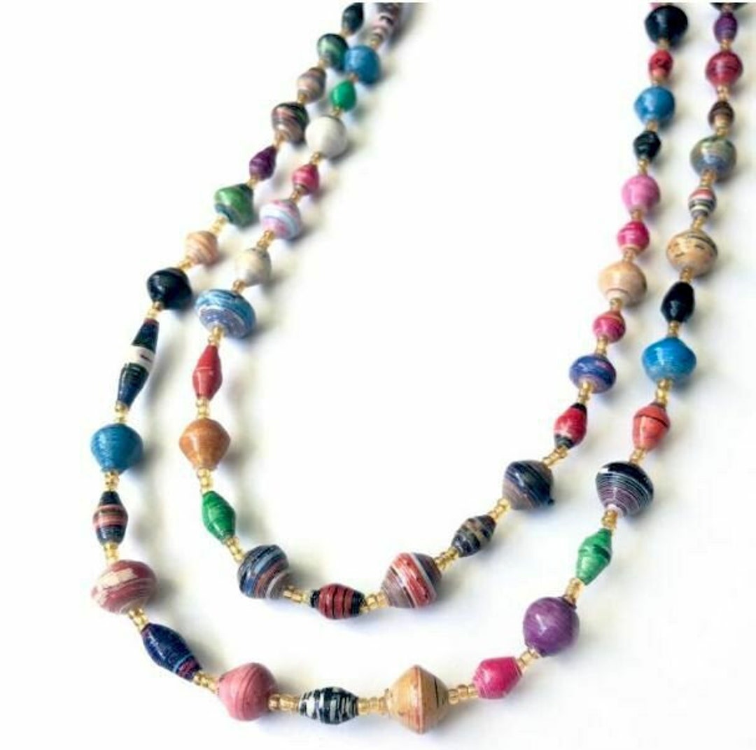 Upcycled Paper Bead Necklace From Uganda - Wear It Long or Layered ...