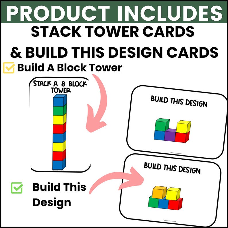 Block Building Cards | 3D Cube Block Pattern Center Cards | Kids ...