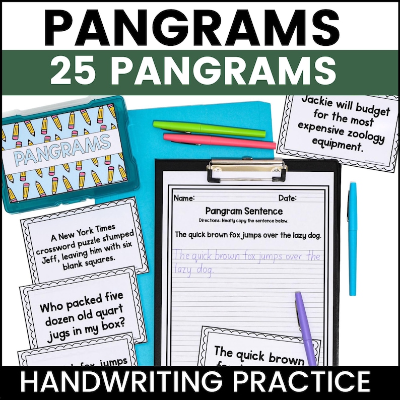 Handwriting Practice Worksheets Pangram Writing - Etsy