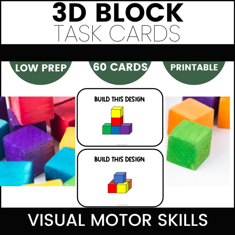3D Block Building Cards | Fine Motor Skills Activity (PDF Pattern) - Etsy
