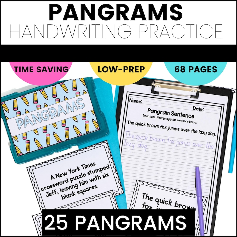 Handwriting Practice Worksheets Pangram Writing - Etsy