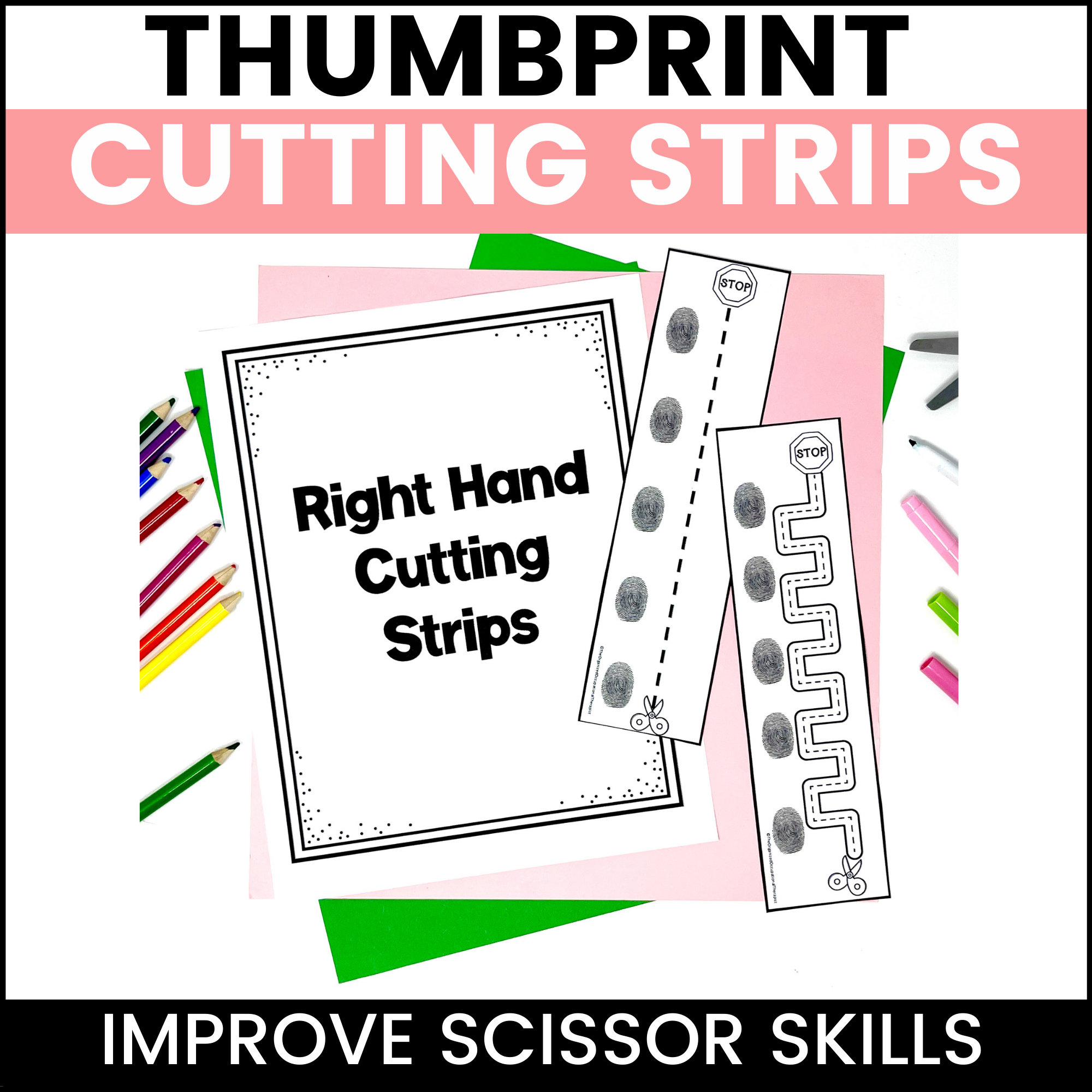 Printable Cutting Sheets | Thumbprint Cutting Strips | Cutting Practice ...