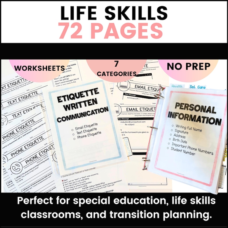 Life Skills Worksheet Pages | 7 Essential Daily Living Categories ...