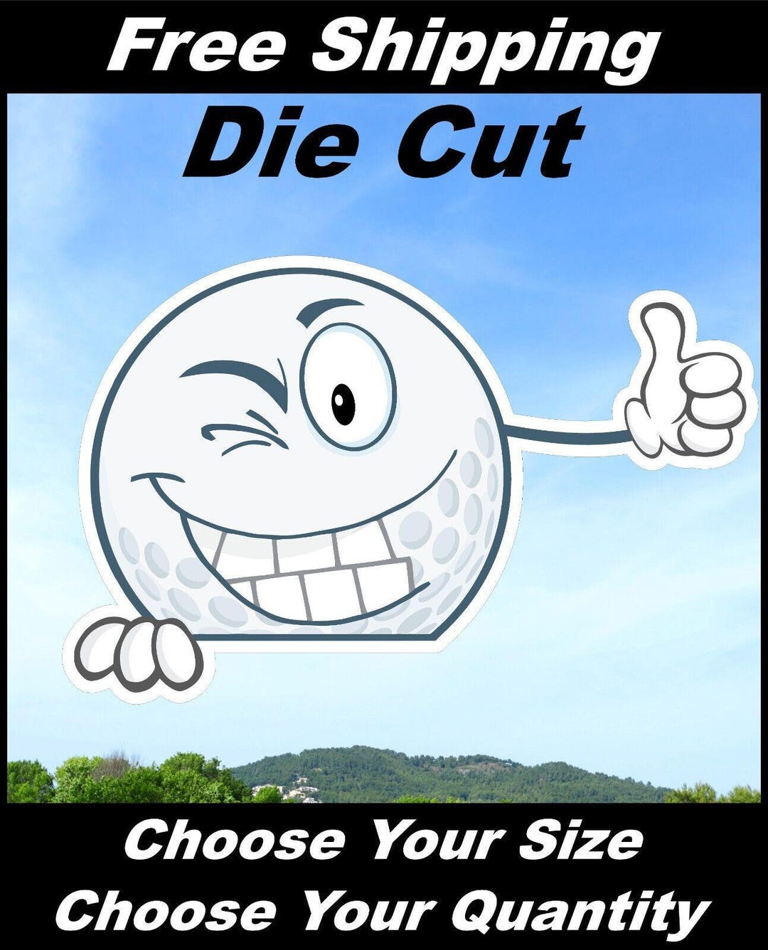 Crying Funny Goofy Golf Ball Decal Sticker for Car and Truck Thumbs up ...