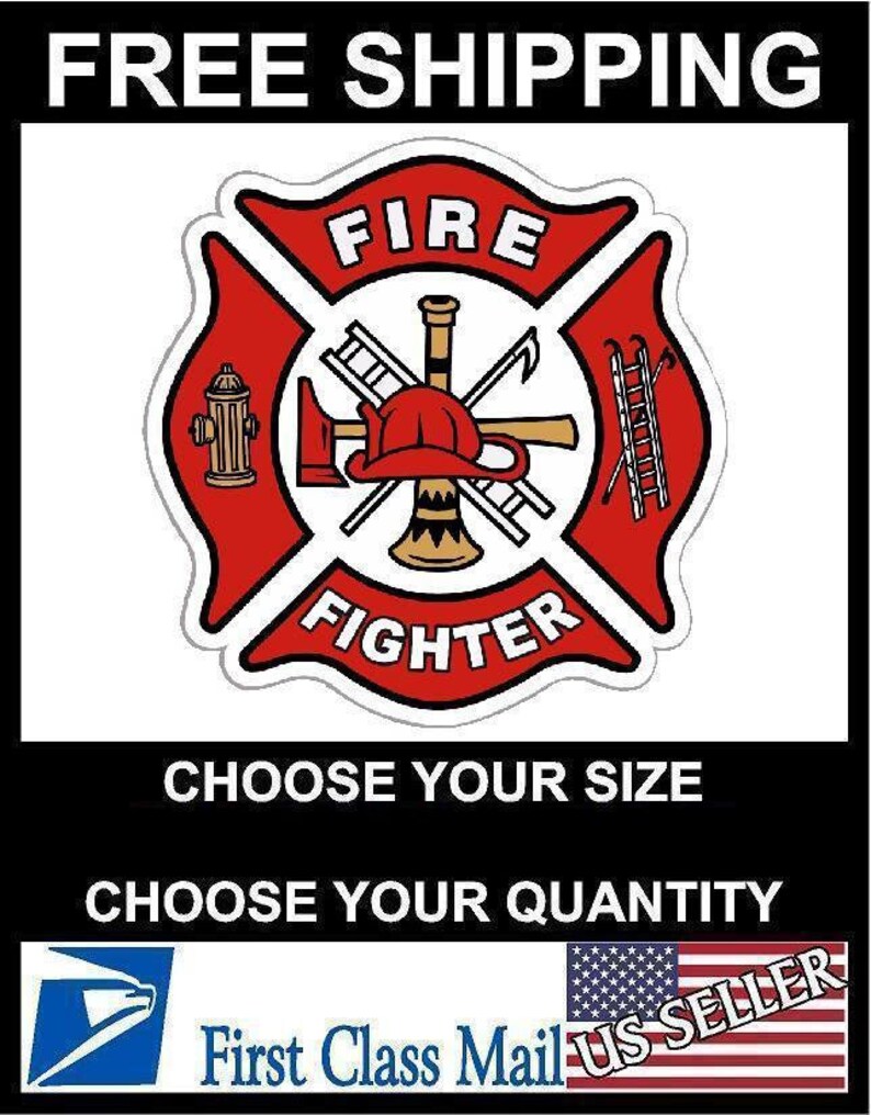 WHITE/RED Vinyl Decal Fire Dept Maltese Cross Firefighter Sticker ...