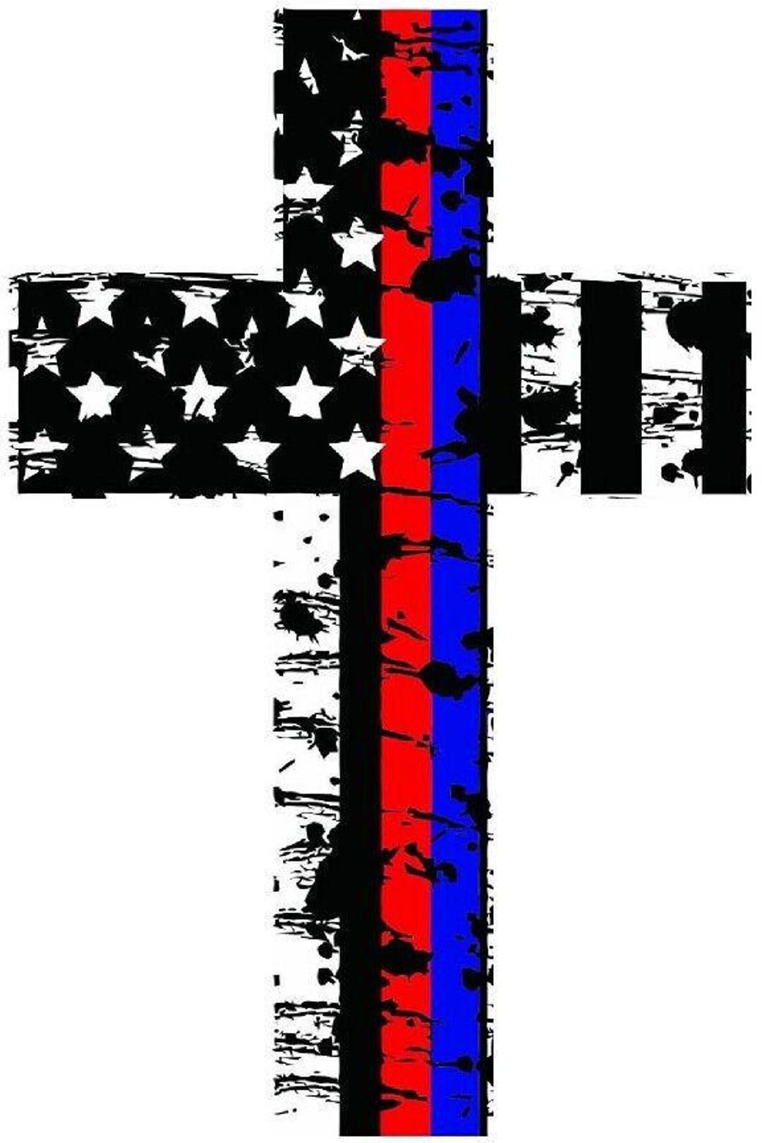 Thin Red and Blue Line Cross - Police and Fire Vinyl Decal REFLECTIVE ...