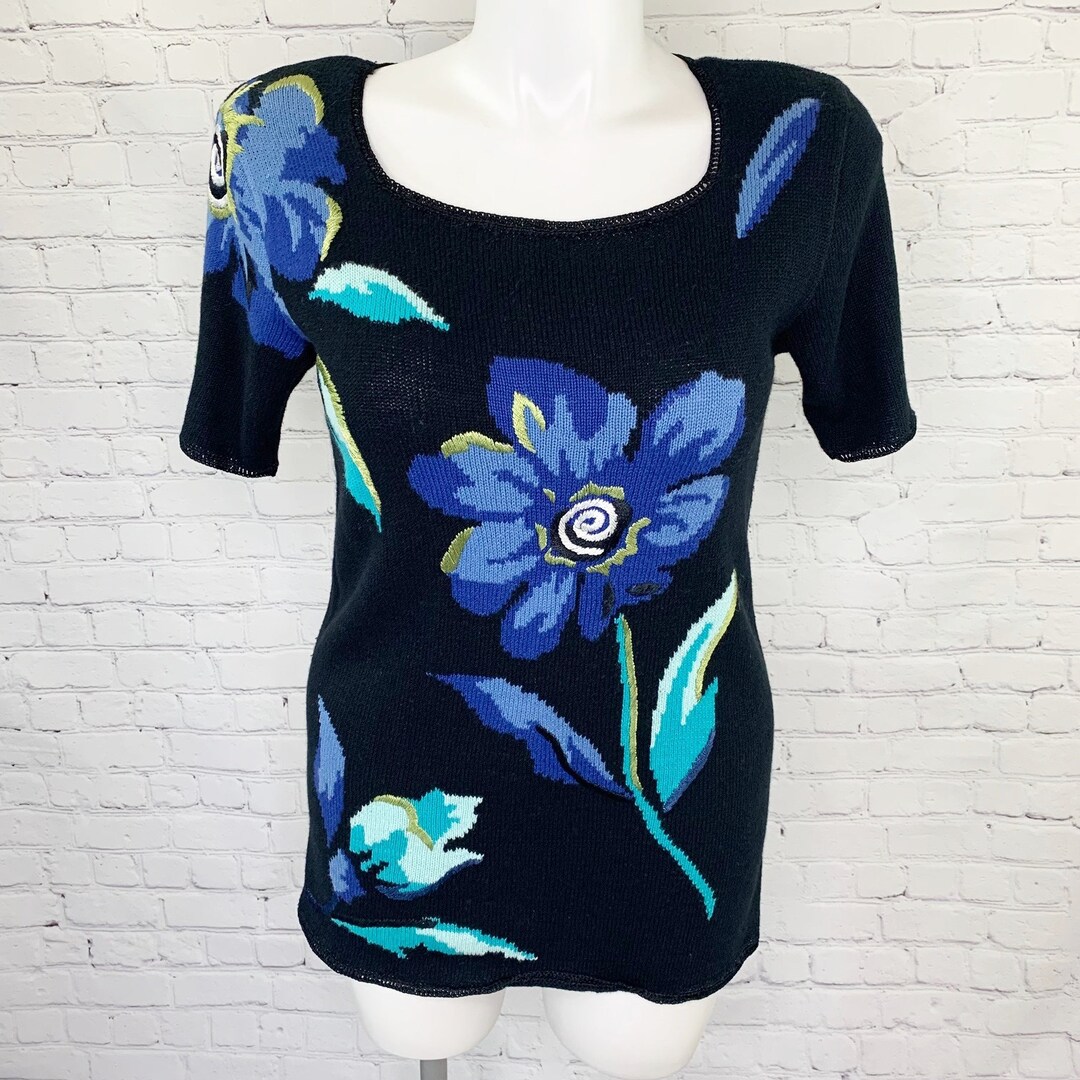 Vintage DELORES BELL Short Sleeve Floral Sweater Small - Etsy