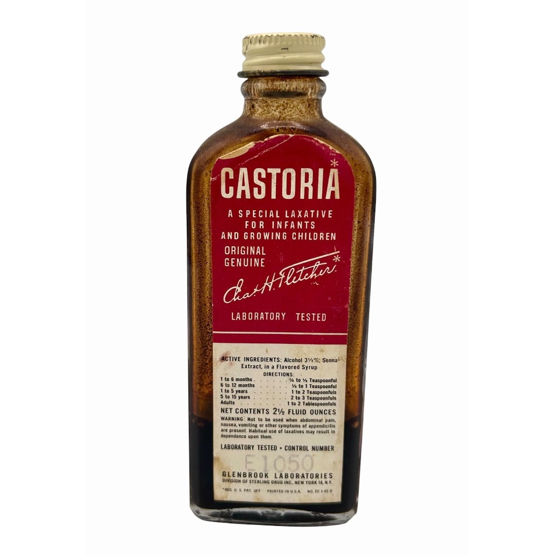 Vintage CASTORIA Laxative Glass BOTTLE by Chas H Fletcher APOTHECARY ...
