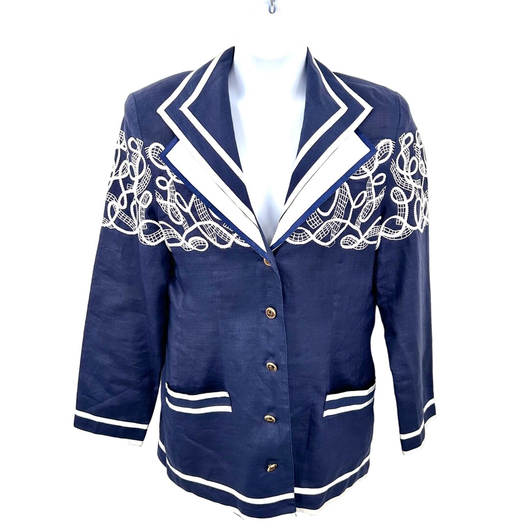 Vintage BELLDINI Navy Blue White Oversized NAUTICAL BLAZER Jacket 14 - Etsy