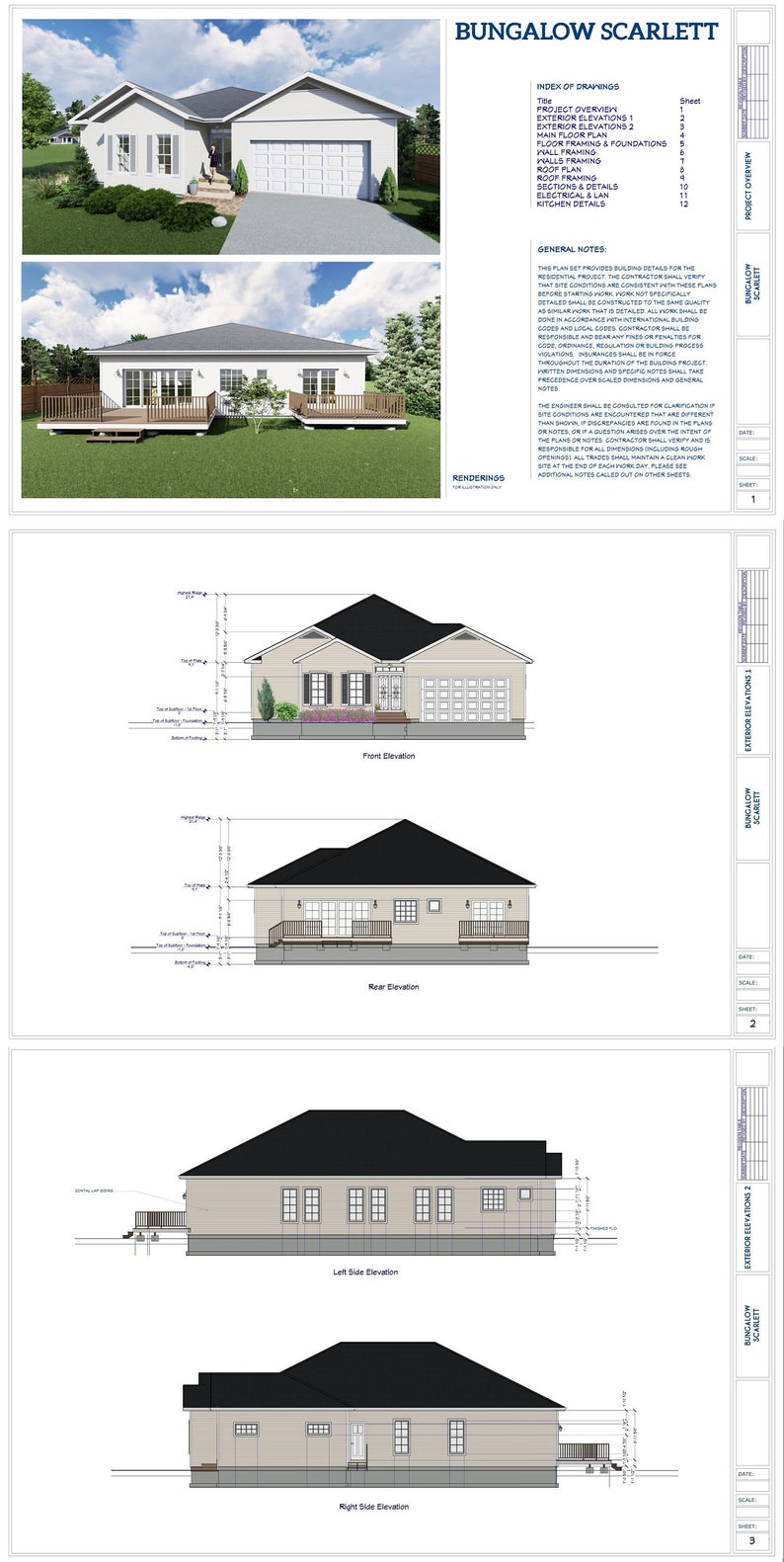 Ranch House Plans, Bungalow With Garage, PDF Download - Etsy