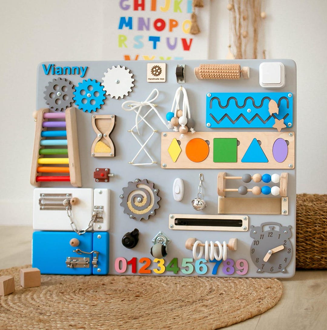 Activity Bost Toddler Gift, Baby Busy Board, Wooden Sensory Board for ...