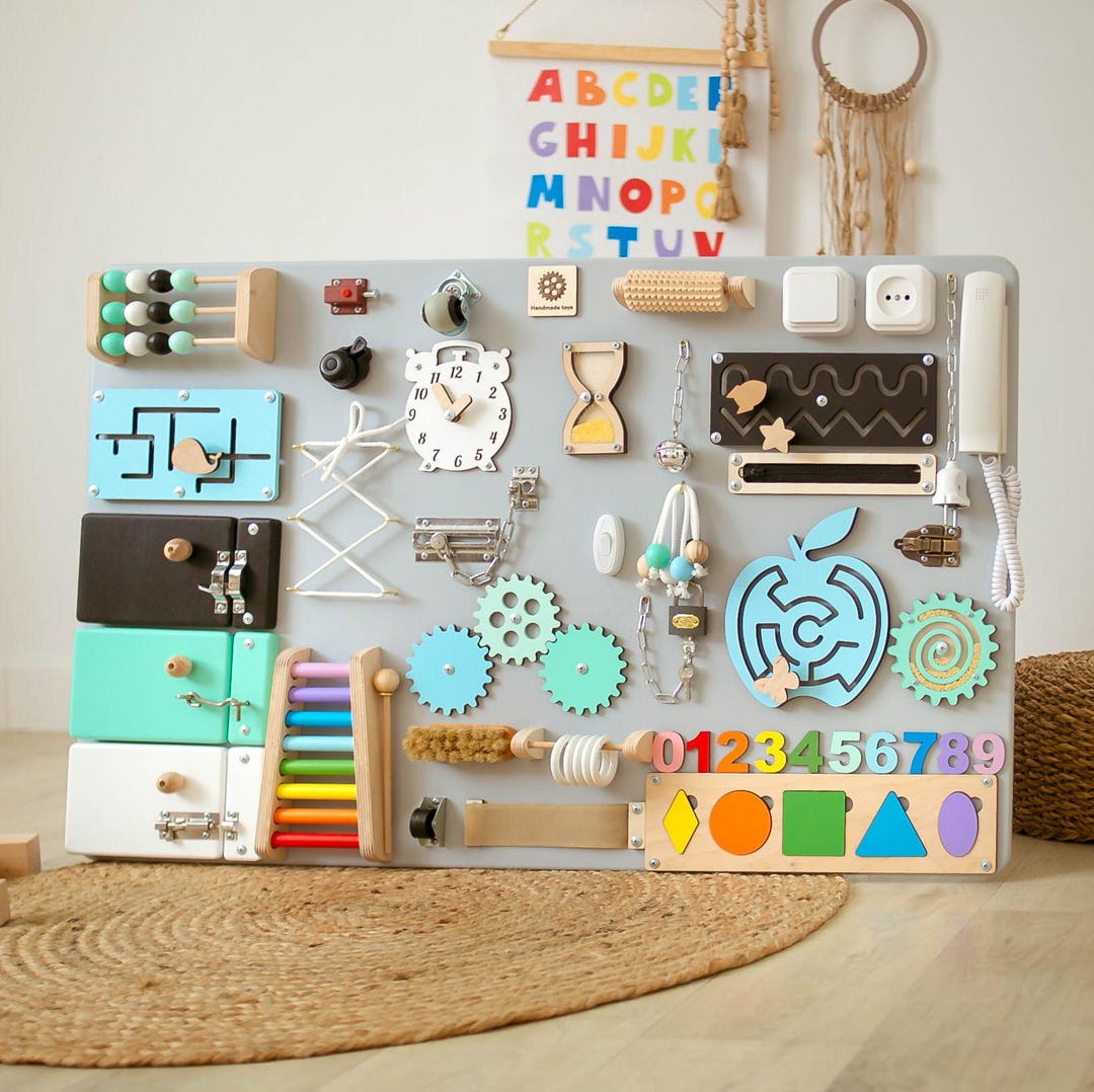 Fidget Busy Board 1 2 3 Year Old, Montessori Activity Boar, Baby Busy ...