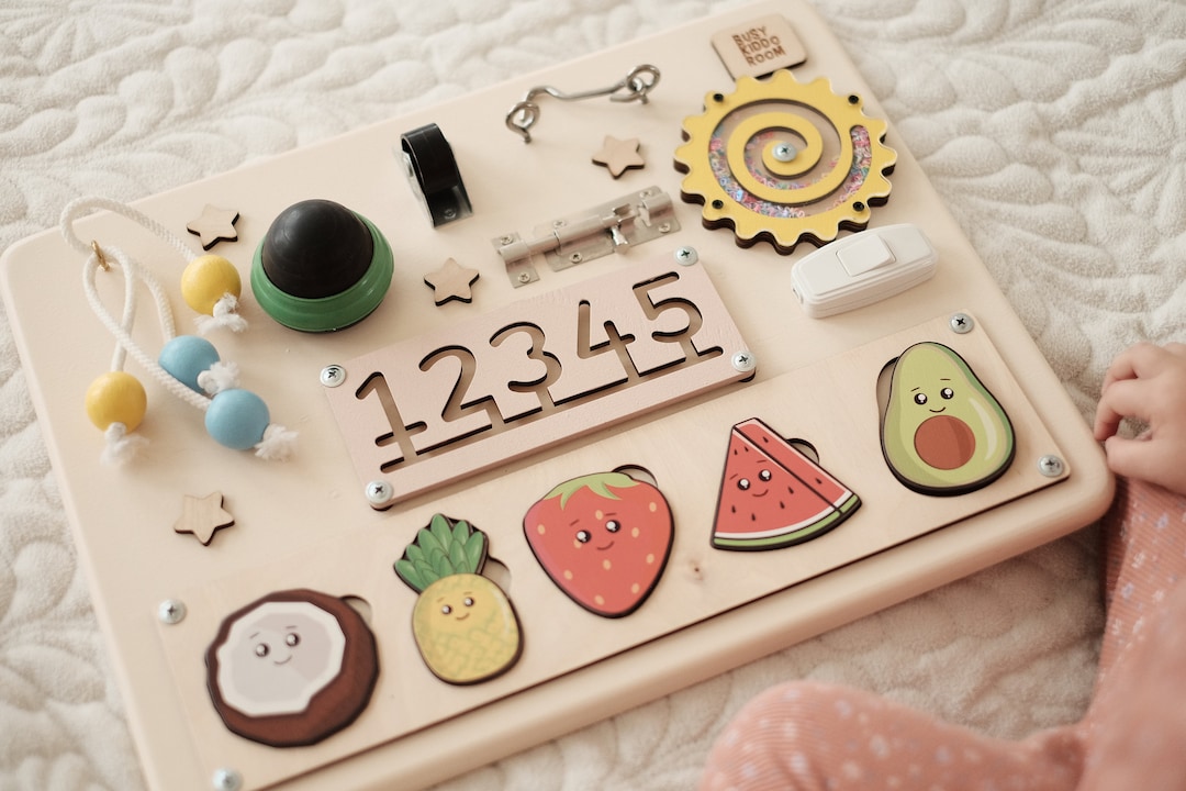 Toddler Activity Board, Kids Busy Board, Wooden Sensory Board, 1 Year ...