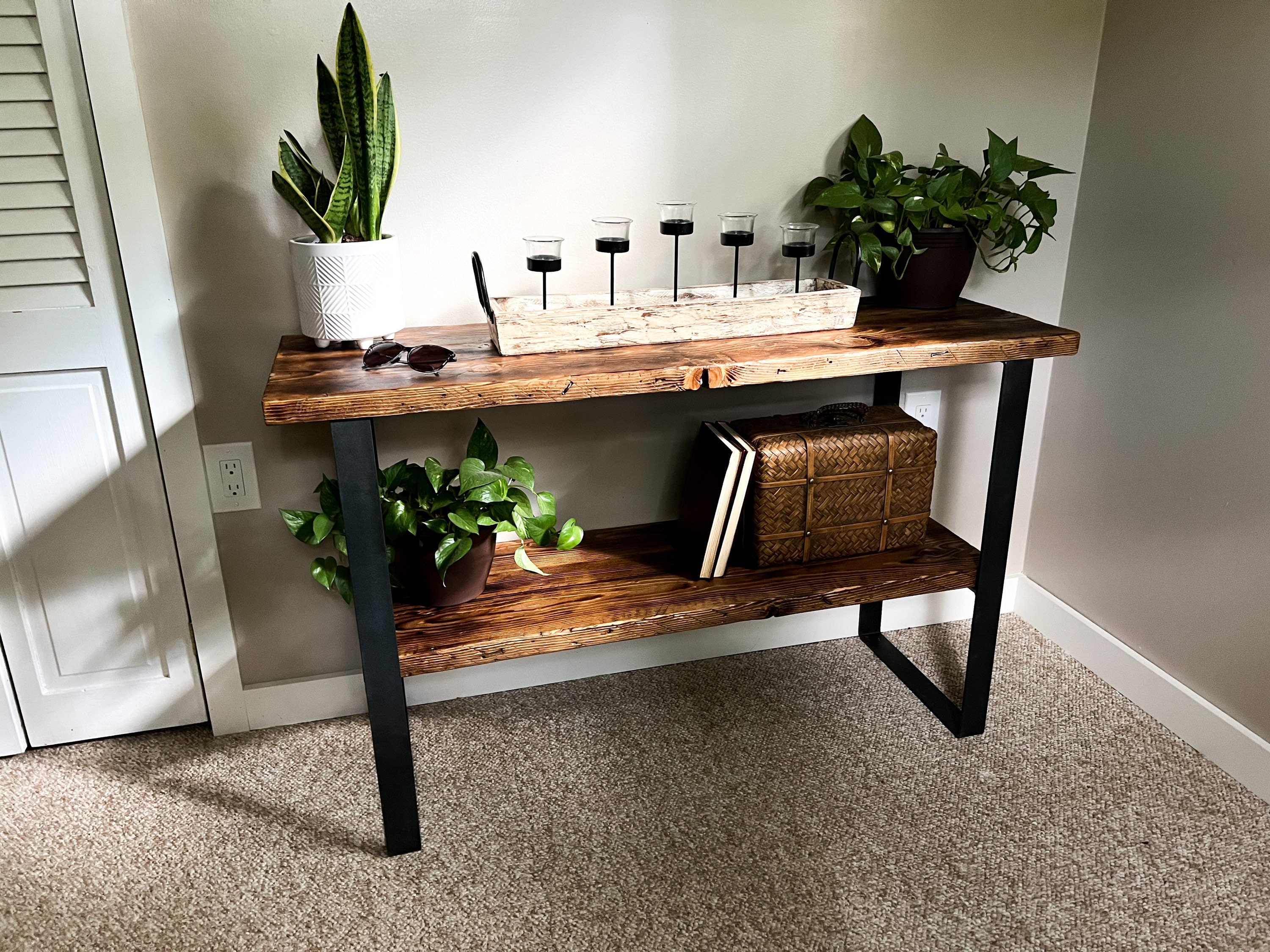 Rustic Reclaimed Wood Console Table With Shelf | Hallway Table | Sofa ...