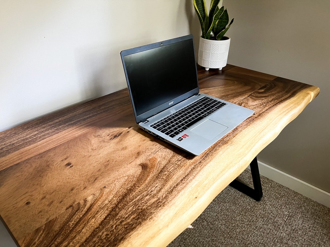 Live Edge Wood Desk Heavy Duty Table | Live Edge Walnut Slab Desk ...