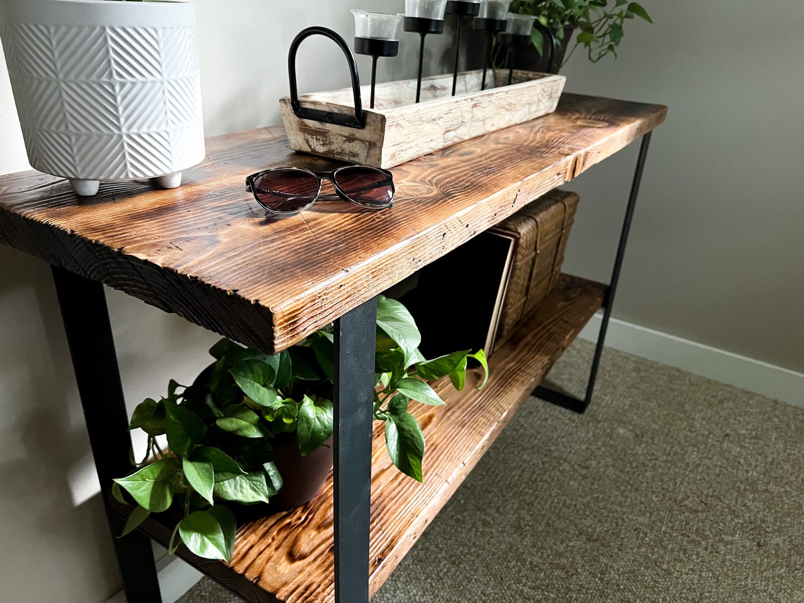 Rustic Reclaimed Wood Console Table With Shelf Hallway Table - Etsy