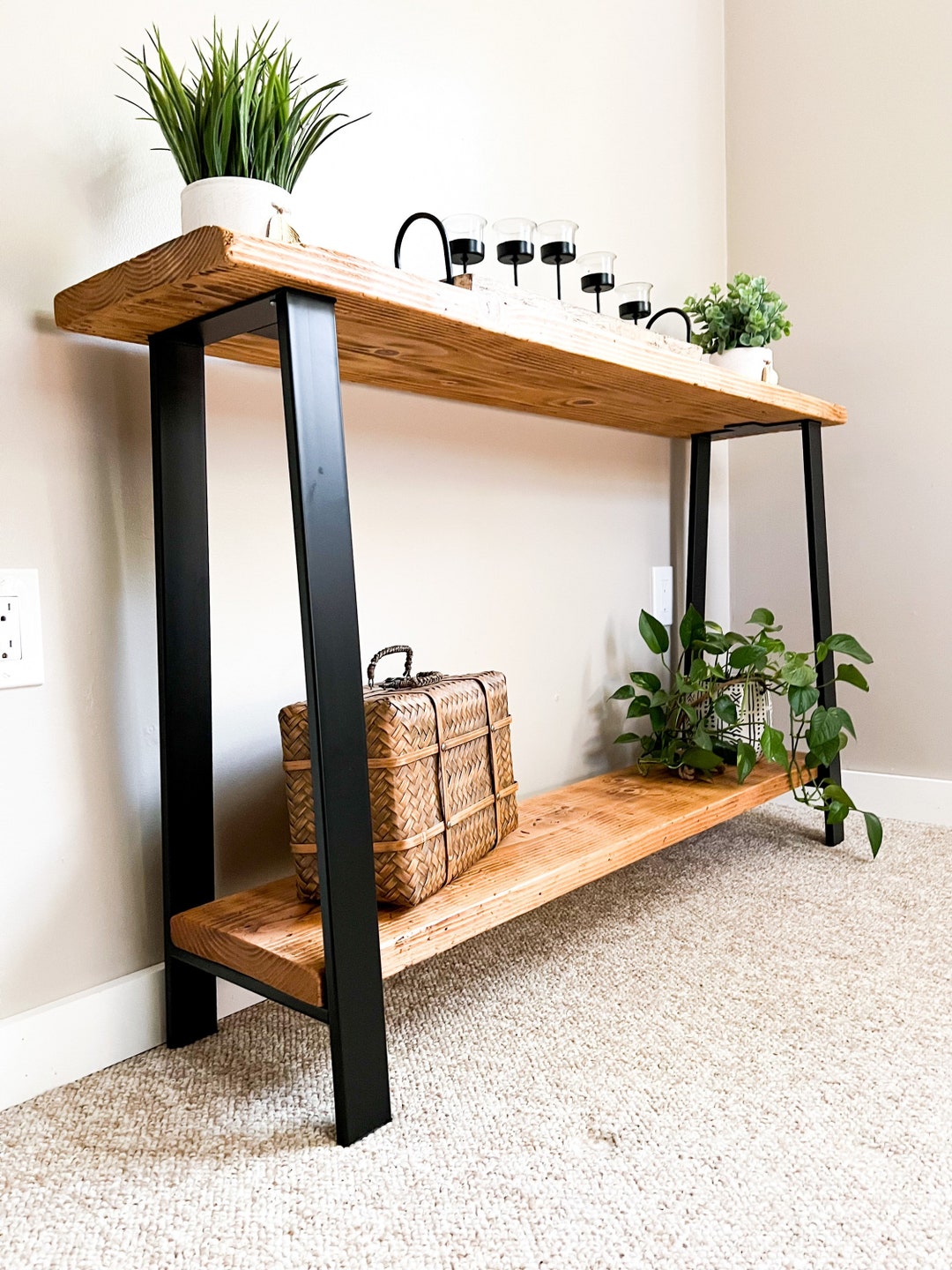 Rustic Reclaimed Wood Console Table “A” Frame Legs W/ Shelf | Hallway ...