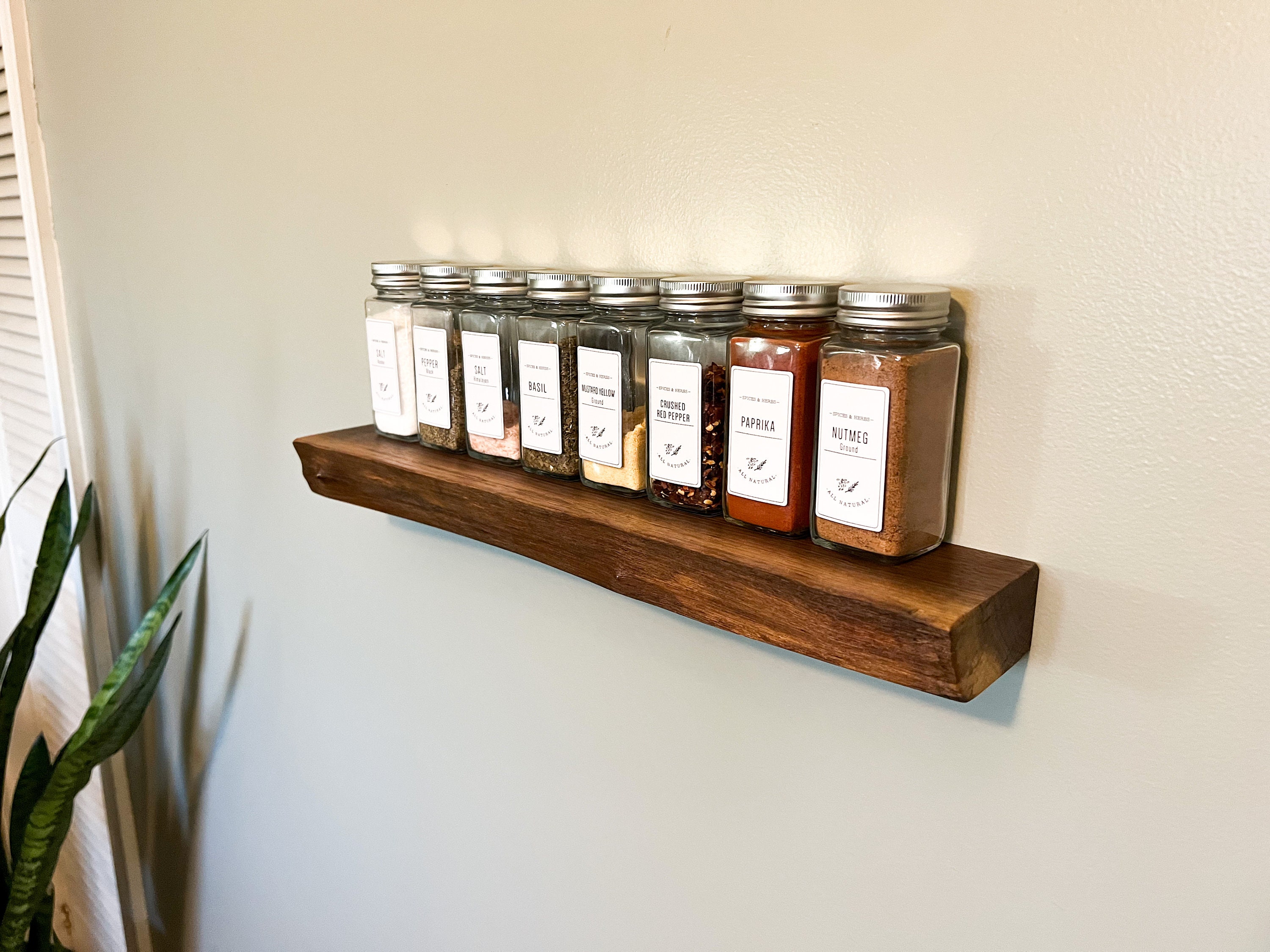 Spice Shelf Rustic Live Edge Wood Low Profile Spice Rack | Etsy