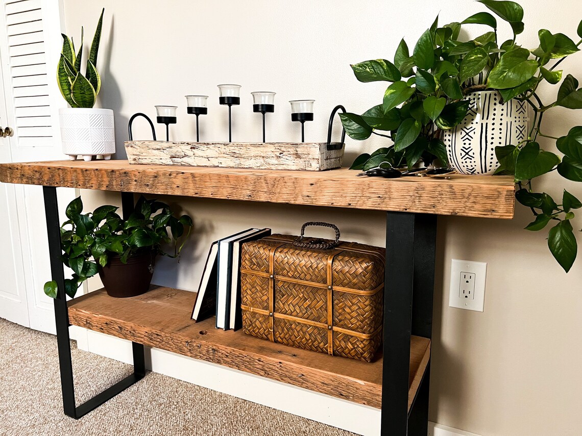Rustic Reclaimed Wood Console Table With Shelf Hallway Table | Etsy