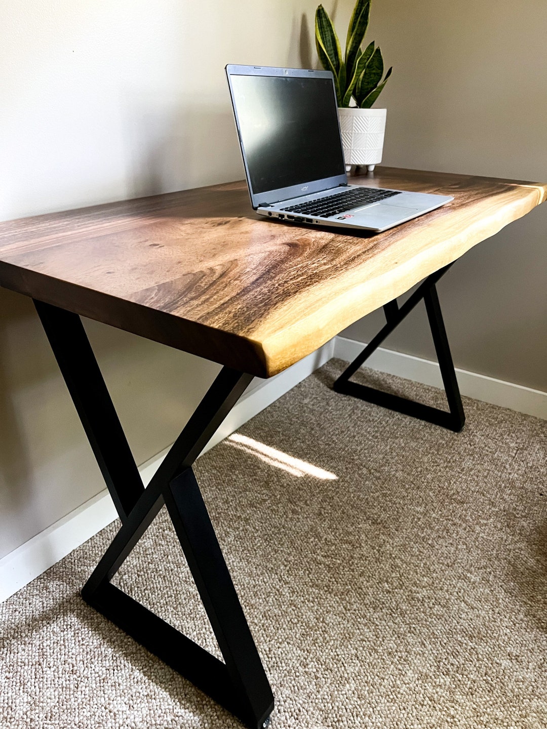 Live Edge Wood Desk Heavy Duty Table | Live Edge Walnut Slab Desk ...