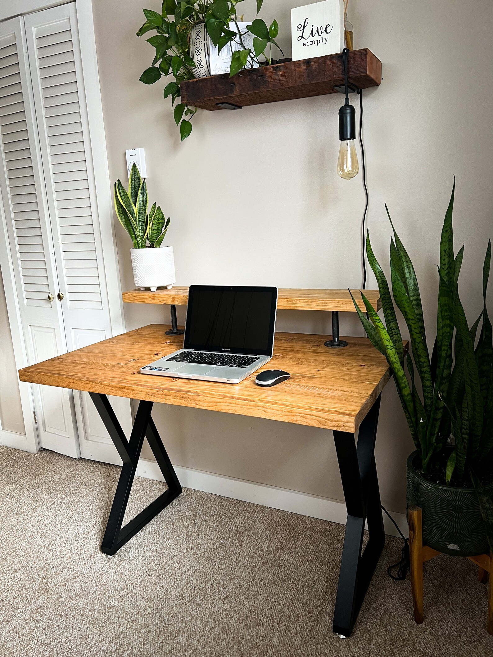 Wood Desk Heavy Duty Table With Monitor Riser Reclaimed Wood - Etsy