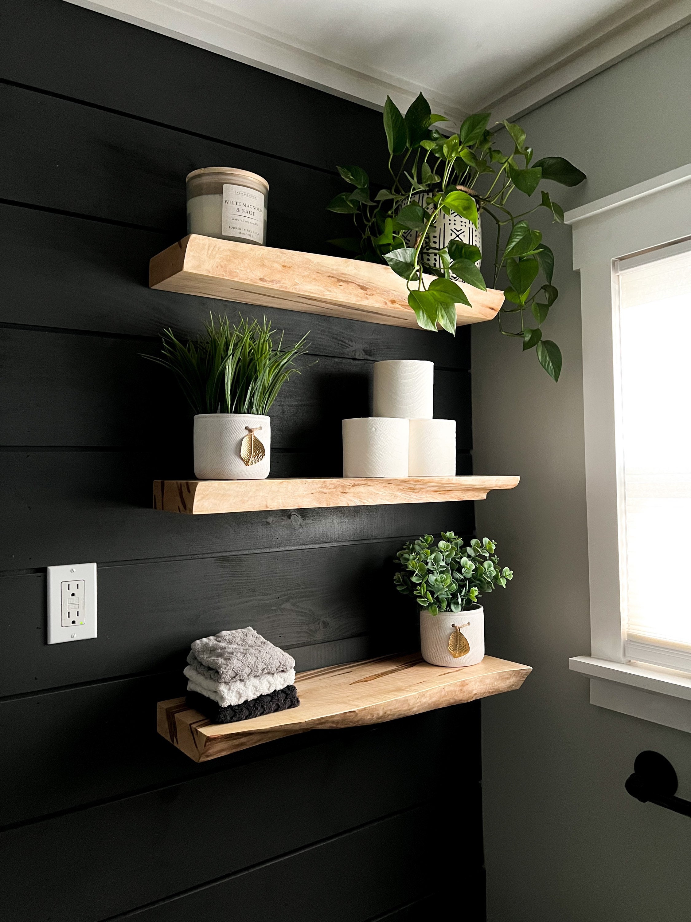 Rustic Live Edge Floating Shelf/shelves | Pantry Shelves | Bathroom ...