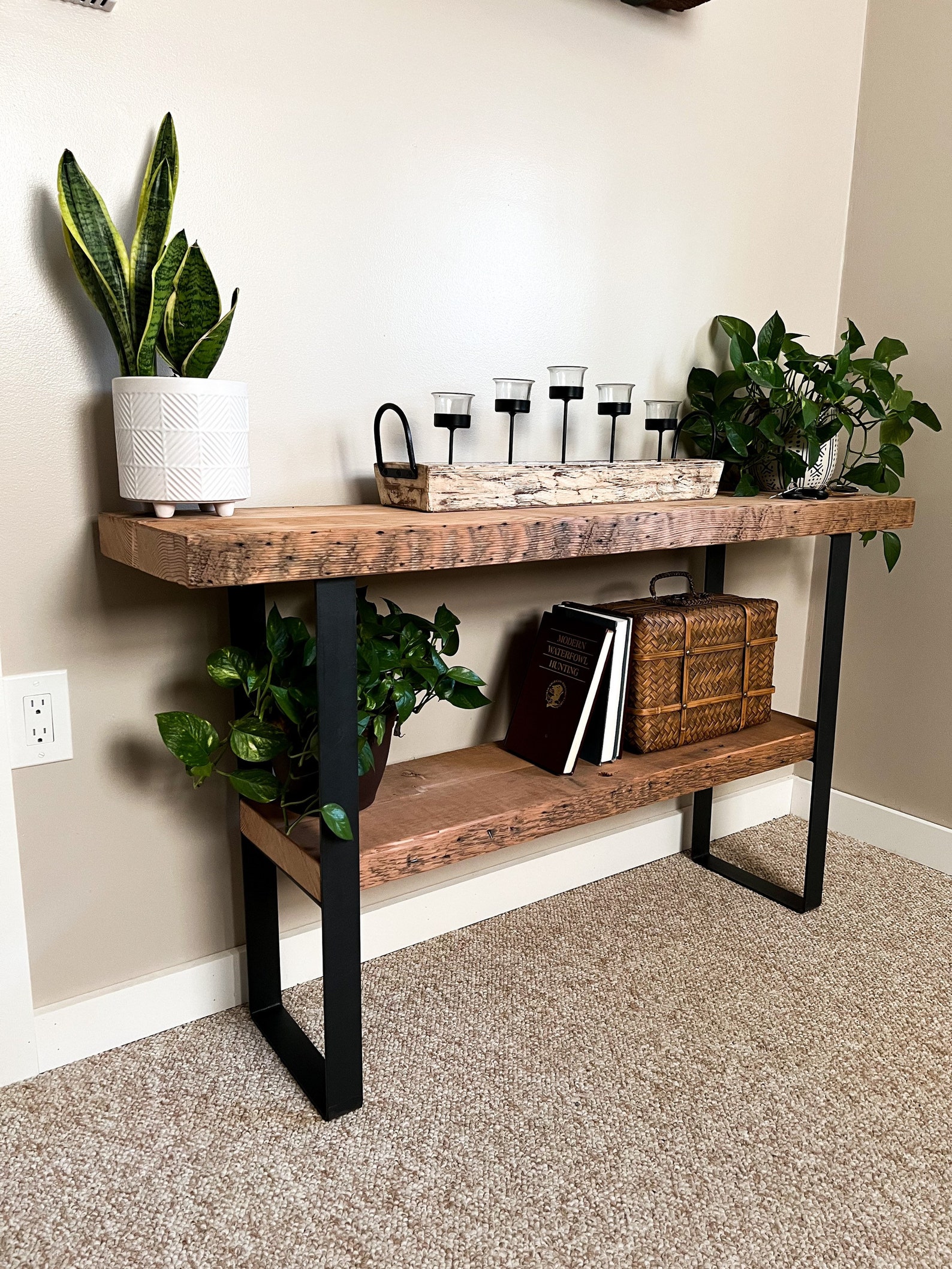 Rustic Reclaimed Wood Console Table With Shelf Hallway Table | Etsy