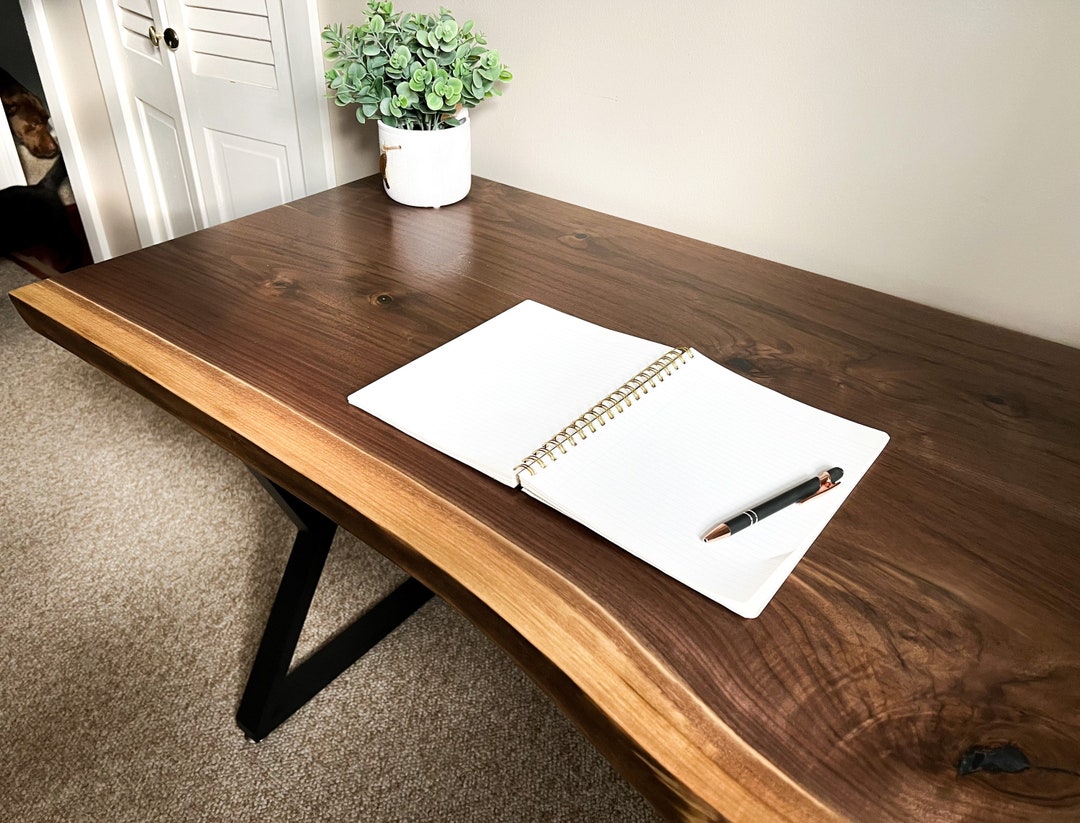 Live Edge Desk | Walnut Computer Desk | Metal Legs | Slab Desk | Modern ...