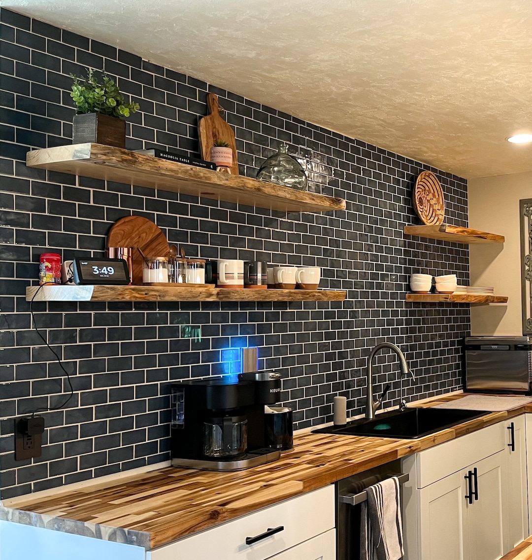 Rustic Live Edge Floating Shelf/shelves | Pantry Shelves | Bathroom ...