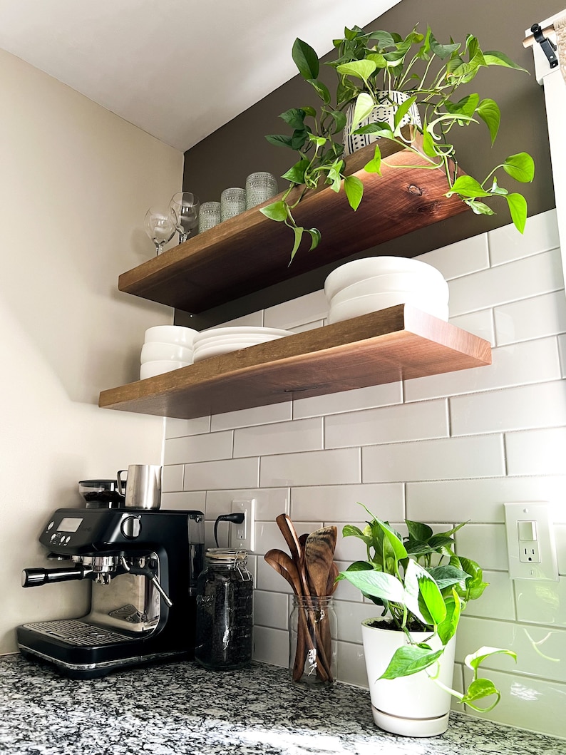 Walnut Live Edge Floating Shelf/shelves Pantry Shelves - Etsy