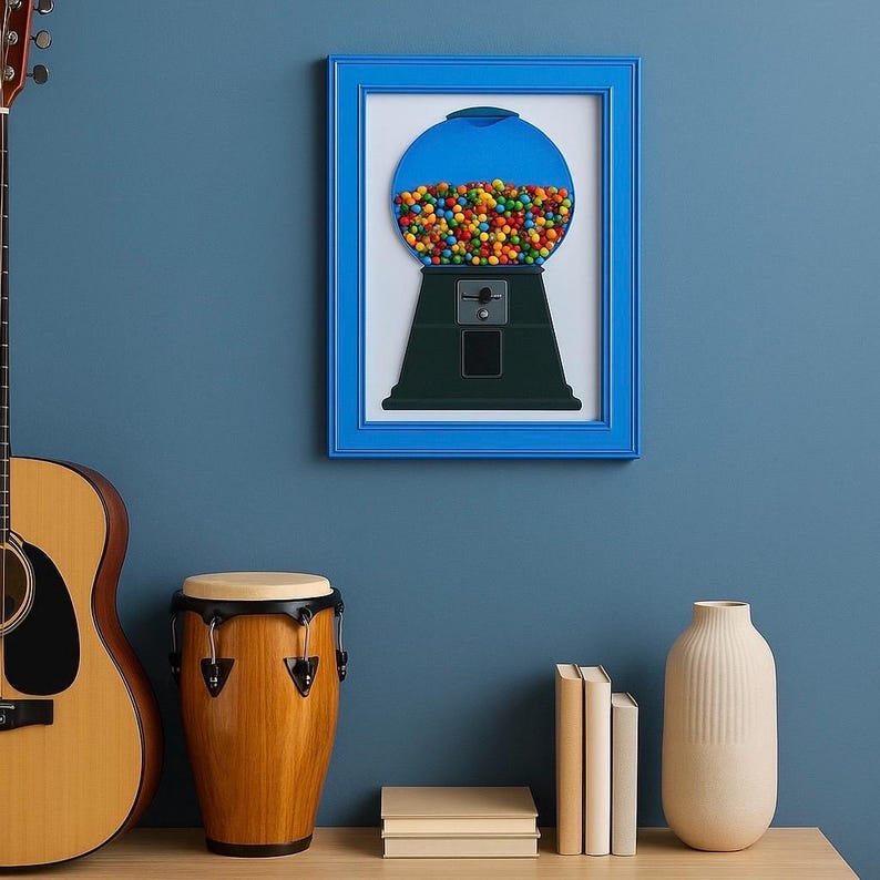 Wall Mounted Candy Dispenser Frame – Blue Gumball Style Sweet Holder ...