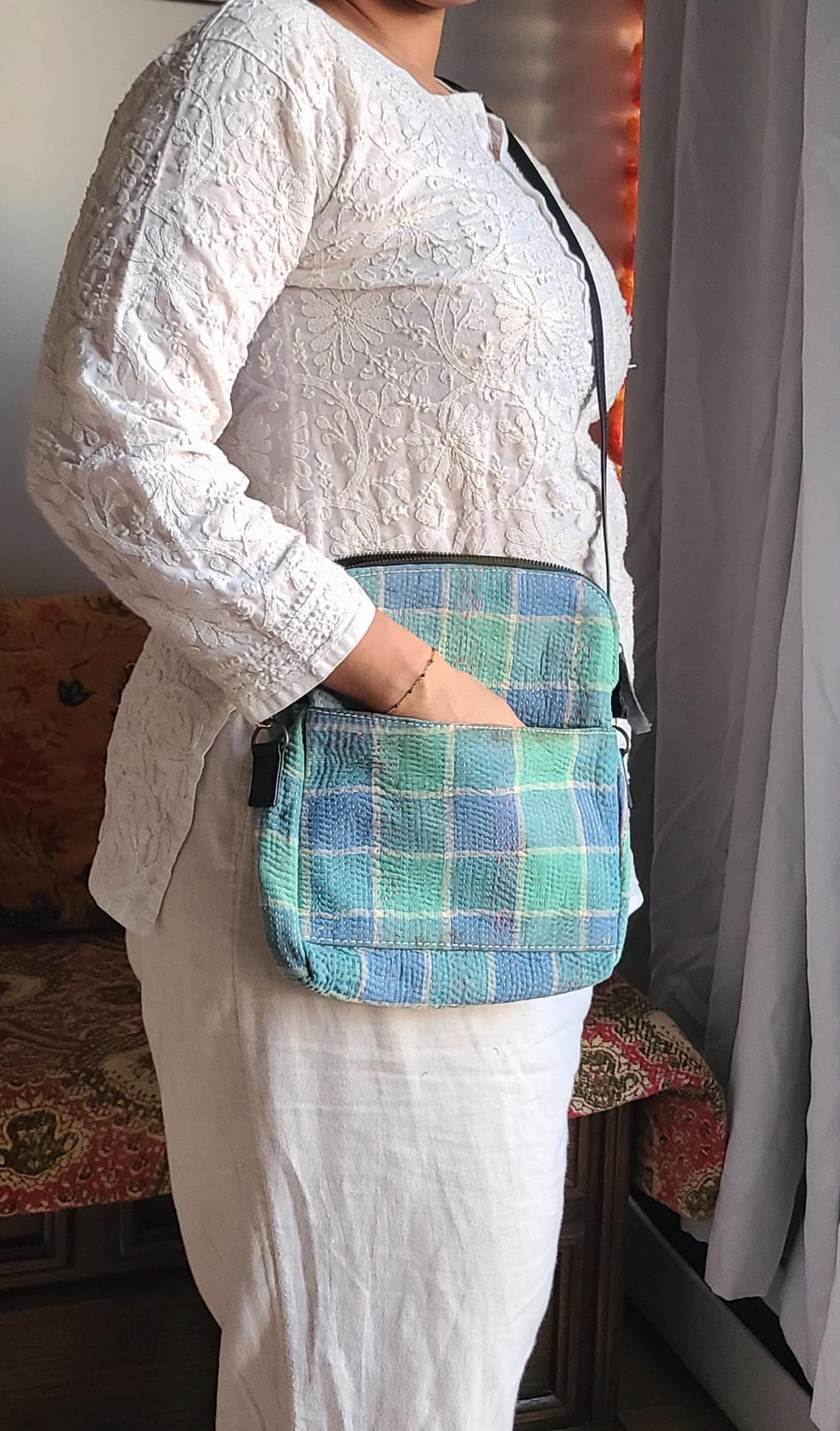 Indigo Kantha Cotton Sling Bag, Eco Friendly Patchwork - Etsy