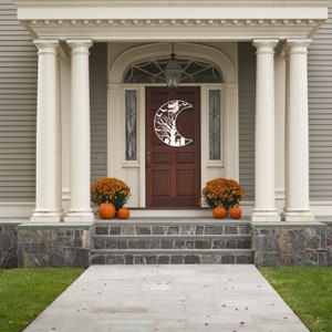 Spooky Moon Sign, Metal Porch Sign, Fall Door Hanger, Fall Metal Sign ...