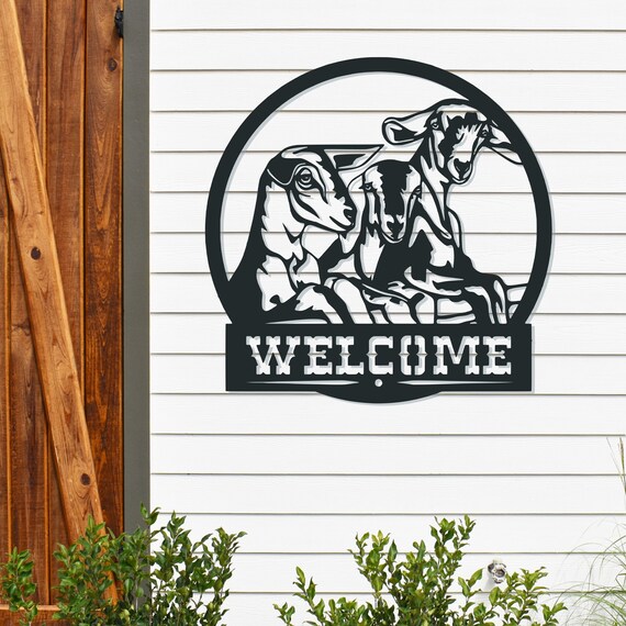 Welcome Cute Goats Sign Custom Porch Sign Metal Porch Sign | Etsy