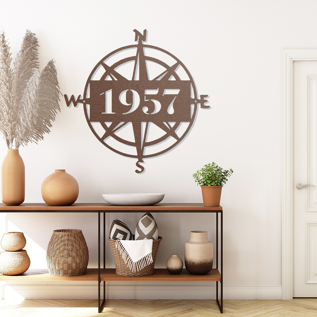 Compass House Number Sign ~ Metal Porch Sign, House Number Sign, Metal ...