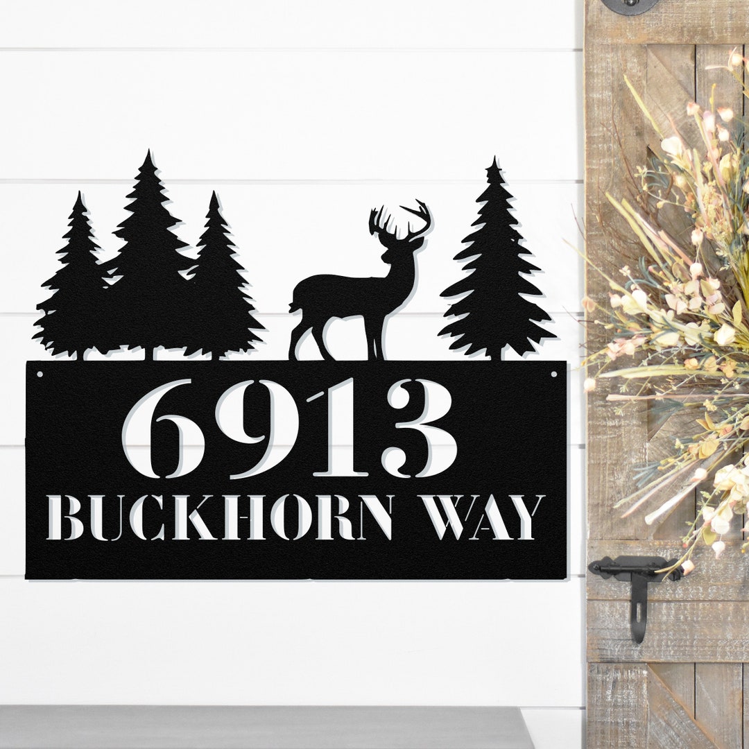 Custom Deer Home Address Sign ~ Metal Porch Sign, House Number Sign ...