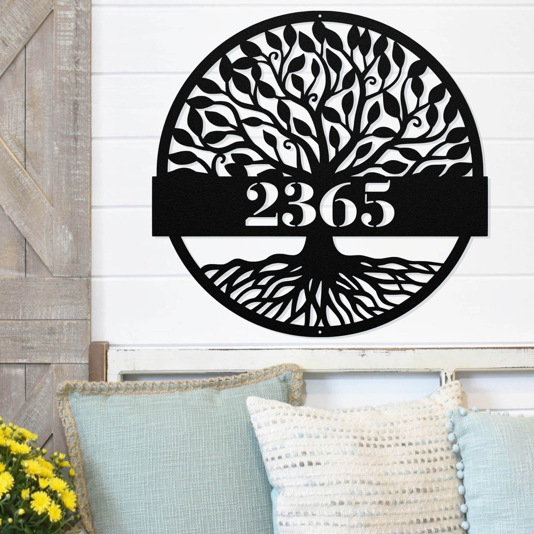 Family Tree House Number Sign ~ Metal Porch Sign, House Number Sign ...