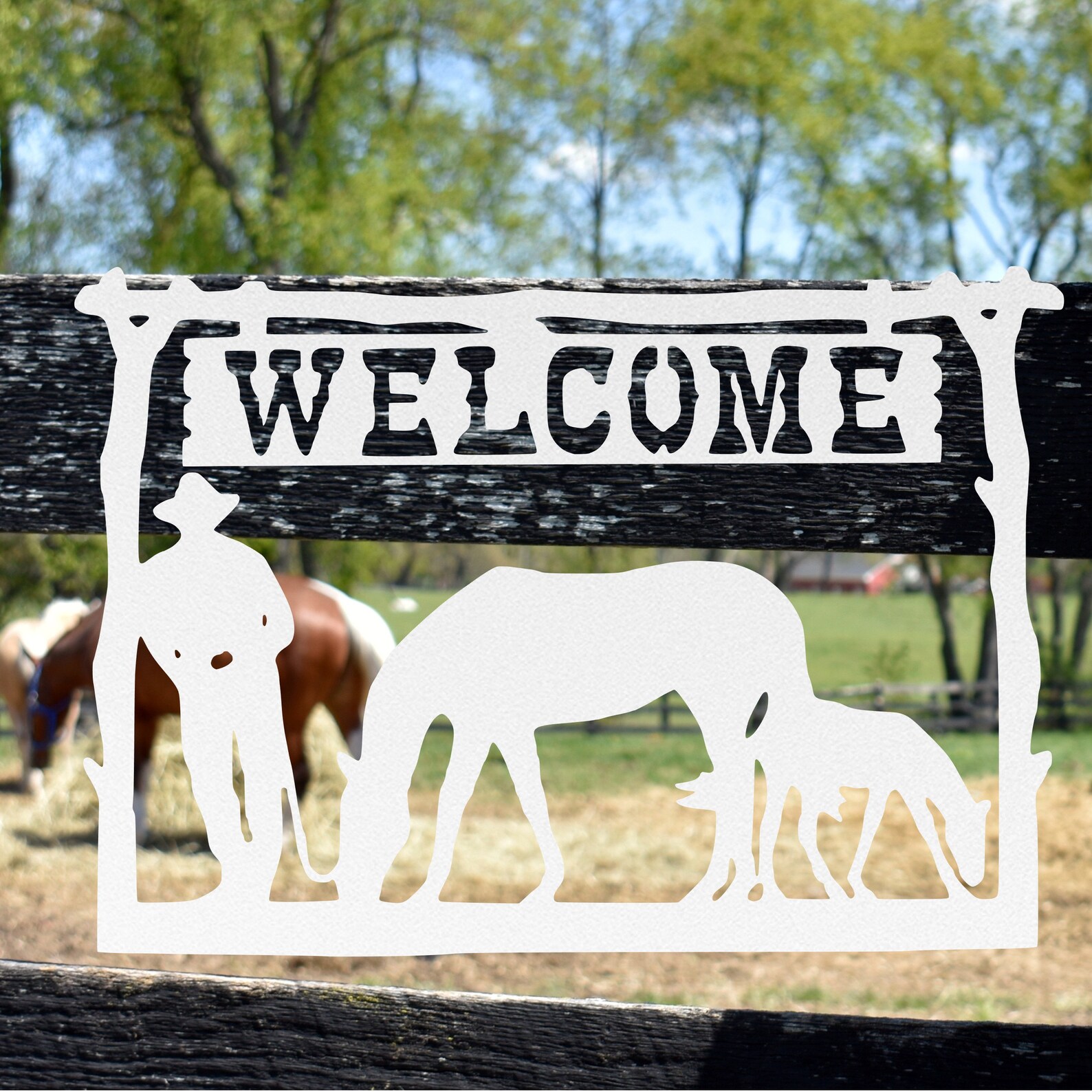 Cowboy Welcome Farm Sign ~ Metal Porch Sign | Metal Gate Sign | Farm ...