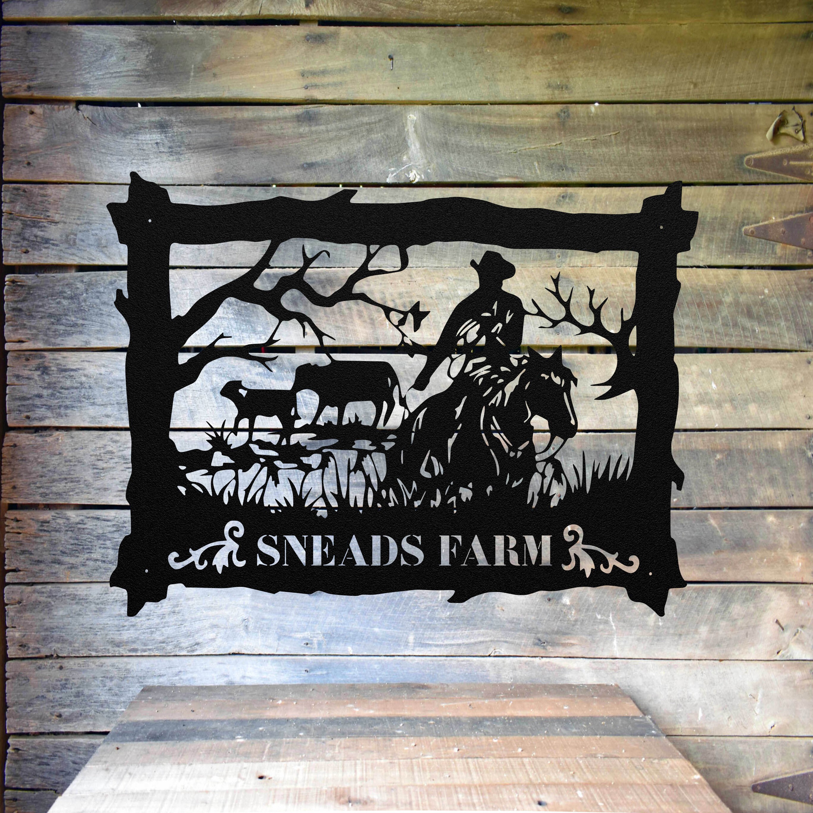 Cowboy Scene Name Sign Metal Porch Sign Metal Gate Sign | Etsy
