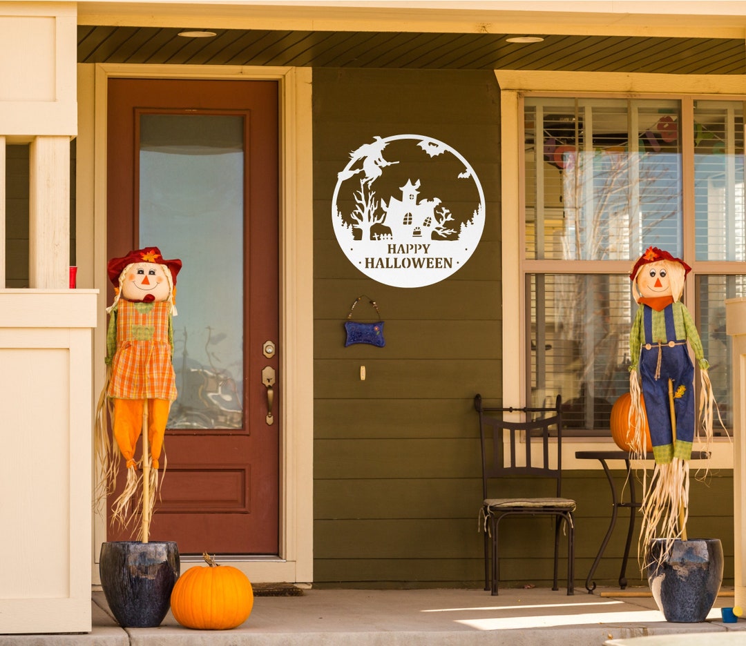 Happy Halloween Welcome Sign, Metal Porch Sign, Fall Door Hanger, Fall ...