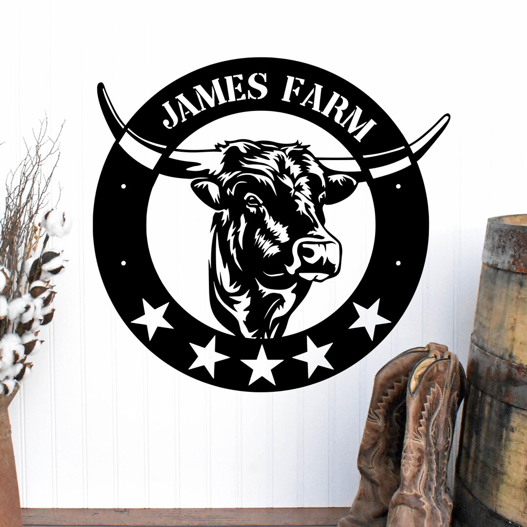 Personalized Longhorn Cow Farm Sign ~ Metal Porch Sign | Metal Gate ...
