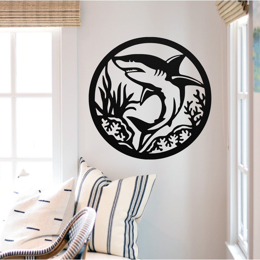 Shark Round Sign ~ Metal Porch Sign - Outdoor Sign - Front Door Sign ...