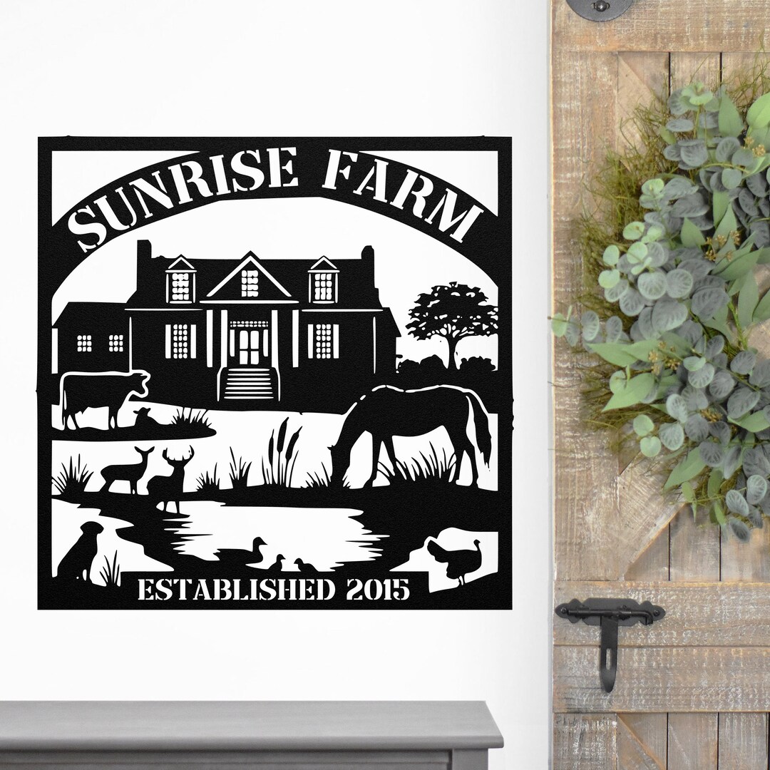 Farm Scene Name Sign Metal Porch Sign Metal Gate Sign - Etsy